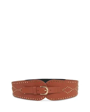 Gerard Darel Olympe Studded Leather Waist Belt - Tan