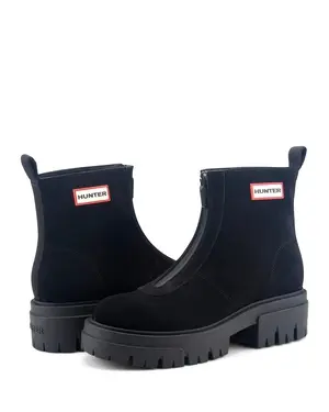 Hunter Gemma Waterproof Suede Zip Front Boots - Black