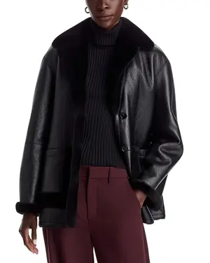 Theory Shearling Button Front Coat - Black