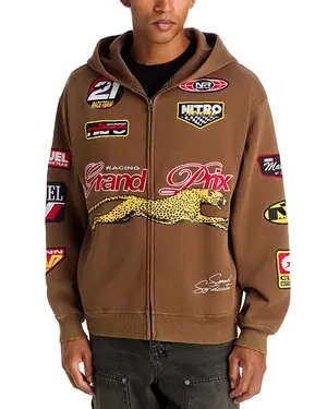PACSUN Grand Prix Cotton Blend Zip Graphic Hoodie