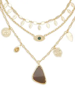 Ramy Brook Cleo Stone Layered Charm Necklace, 20.25-22.25 - Green Multi