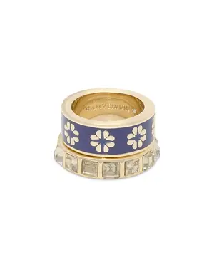 Ramy Brook Aria Enamel & Crystal Ring Set - Gold