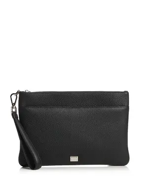Dolce & Gabbana Logo Leather Zip Pouch - Black