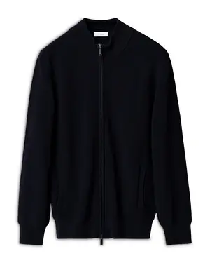 Eton Merino Wool Tailored Full Zip Knit Cardigan Sweater - Navy