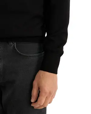 Eton Merino Wool Quarter Zip Knit Sweater - Black
