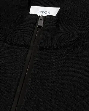Eton Merino Wool Quarter Zip Knit Sweater - Black