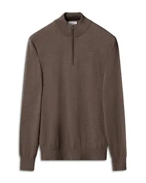 Eton Merino Wool Quarter Zip Knit Sweater - Medium Brown