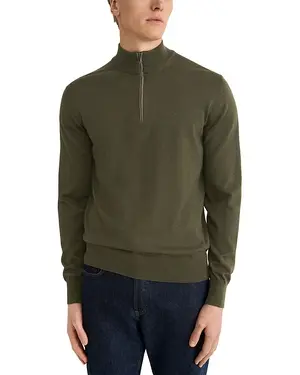 Eton Merino Wool Quarter Zip Knit Sweater - Medium Green
