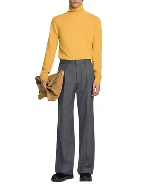 Sandro Croisee Wool Wide Leg Pinstripe Suit Trousers