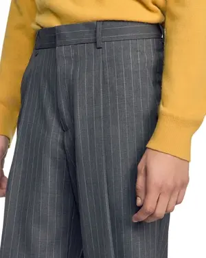 Sandro Croisee Wool Wide Leg Pinstripe Suit Trousers