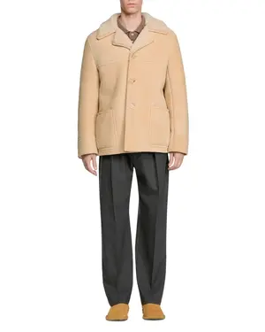 Sandro Notch Lapel Shearling Jacket