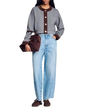Sandro Parker Suede Trim Cardigan Sweater