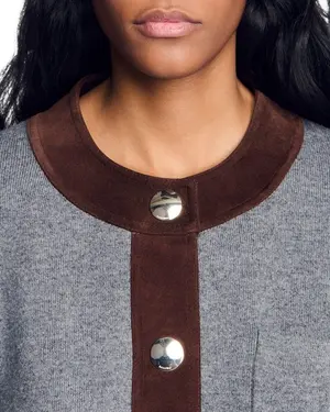 Sandro Parker Suede Trim Cardigan Sweater