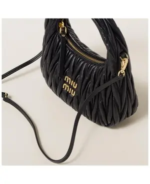 Miu Miu Wander Matelasse Nappa Lambskin Hobo Bag - Black