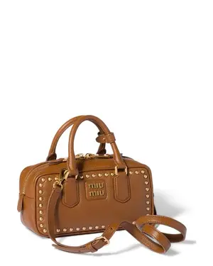 Miu Miu Arcadie Studded Leather Bag - Brandy