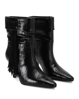 Kurt Geiger Piccadilly Slouch Fringed Leather Boots - Black