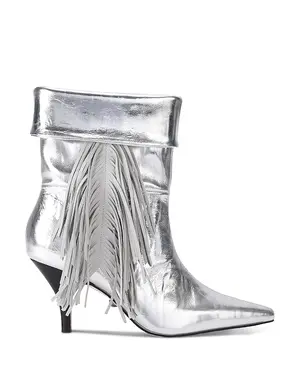 Kurt Geiger Piccadilly Slouch Fringed Leather Boots - Silver