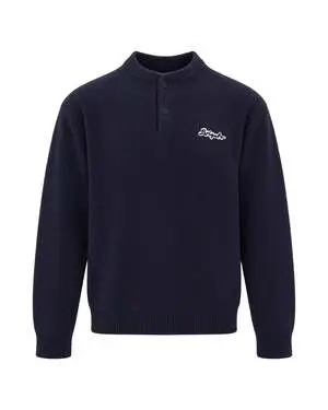 Axel Arigato Embroidered Mock Neck Henley Sweater - Navy