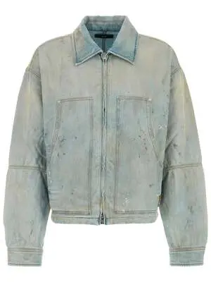 Amiri Distressed Cotton Zip-front Shirt Jacket With Spread Collar And Adjustable Side Tabs