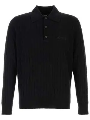 Amiri Classic Collar Embroidered Script Logo Wool-cashmere Button Sweatshirt - Nero
