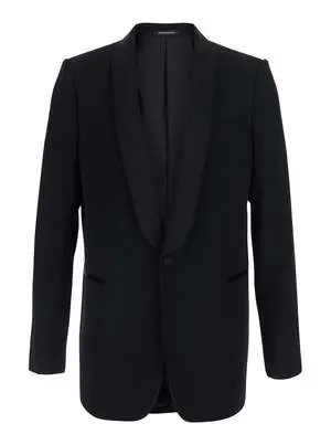 EMPORIO ARMANI Emporio Armani Men's Black Wool & Elastane Lapel Blazer With Side Pockets