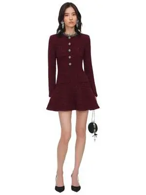 SELF-PORTRAIT Snap-front Mini Dress With Removable Shoulder Pads & Statement Button Detail