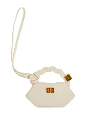 GANNI Leather Mini Pochette Keychain With Mirror - Bianco