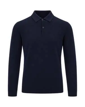 BALLANTYNE Long Sleeve Knit Polo Shirt - Navy