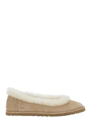 UGG Suede Ballet Flats With Side Logo Lettering - Beige