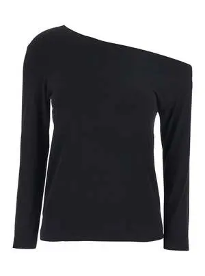 Norma Kamali Off-shoulder Asymmetrical Long-sleeve Top In Stretch Tech Fabric