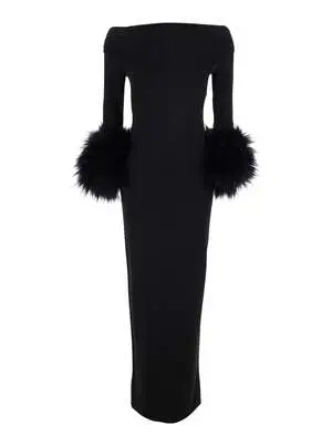 Andamane Long Sleeve Long Dress With Synthetic Fur Trim