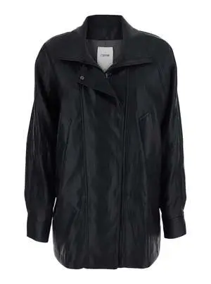 RAME Tech Fabric Blazer Jacket With Shirt Collar And Button Front