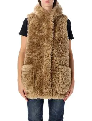 URBANCODE Faux Fur Hooded Longline Vest - Beige