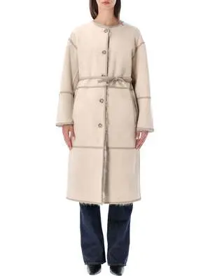 URBANCODE Belted Faux Fur Trim Coat - Grigio