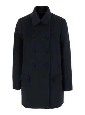 LEPLAIN Leplain Black Tech Fabric Mini Double-Breasted Short Jacket For Women