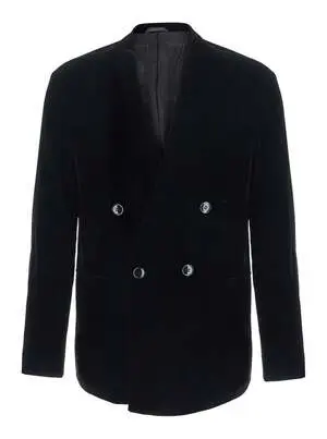 Giorgio Armani S Collarless Velvet Blazer Jacket With Button Front Closure - Black