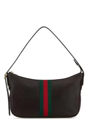Gucci Dark Leather Mini Lunetta Shoulder Handbag With Golden Hardware - Brown