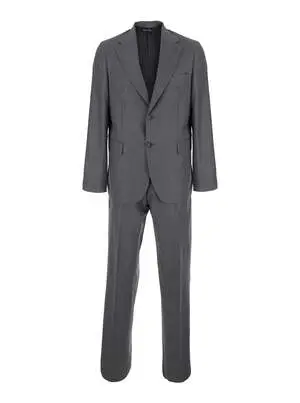 E PO CA Tech Fabric Single-breasted Jacket And Pleated Pants Suit With Piping - Grey