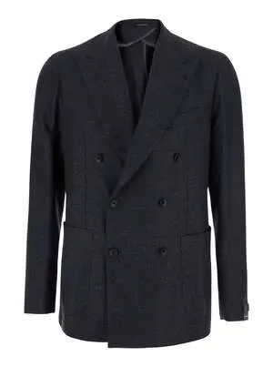 Tagliatore Double-breasted Wool Blazer Jacket For With Peak Revers And Front Pin - Grey