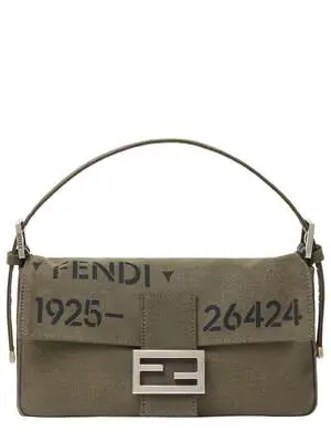 Fendi Mini Stencil Print Convertible Shoulder Bag With Ff Buckle - Verde