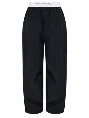 Alexander Wang Logo Cotton Trousers With Elastic Waistband, Wide-leg & Pleated Front - Black