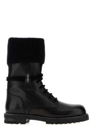 Fendi Commando Ankle Boots In Leather - Black