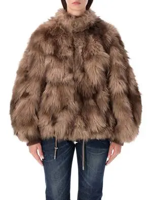 SWORD 6644 Faux Fur Zip-front Jacket - Marrone