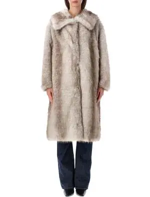 SWORD 6644 Long Faux Fur Coat - Pearl