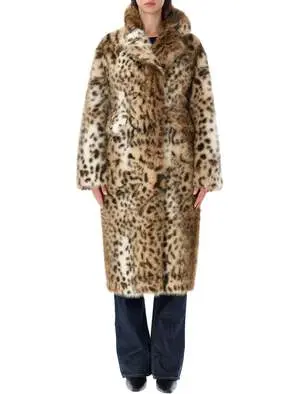 SWORD 6644 Printed Faux Fur Coat - Marrone