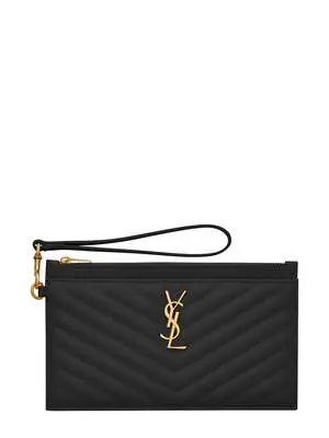 Saint Laurent Mini Leather Card Case Wallet With Zip Closure