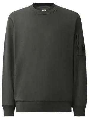 C.P. COMPANY Ribbed Cotton Crewneck Sweater With Back Embroidered Logo And Lens Pocket - Grigio