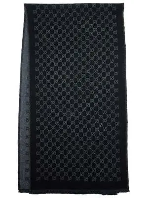 Gucci Gg Embroidered Wool Scarf With Fringed Edges