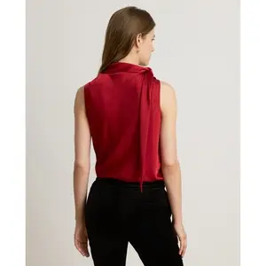 Ralph Lauren Tie-neck Charmeuse Sleeveless Blouse