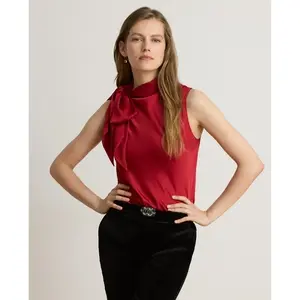 Ralph Lauren Tie-neck Charmeuse Sleeveless Blouse
